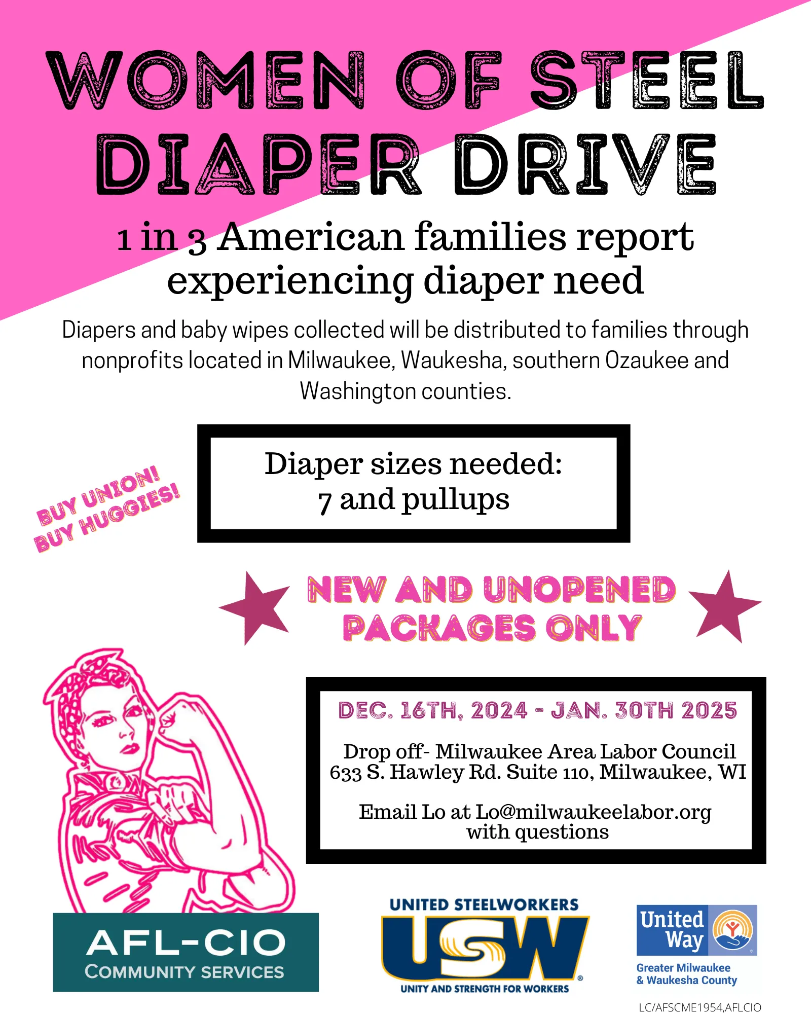 Women of Steel Diaper Drive | Milwaukee Area Labor Council, AFL-CIO